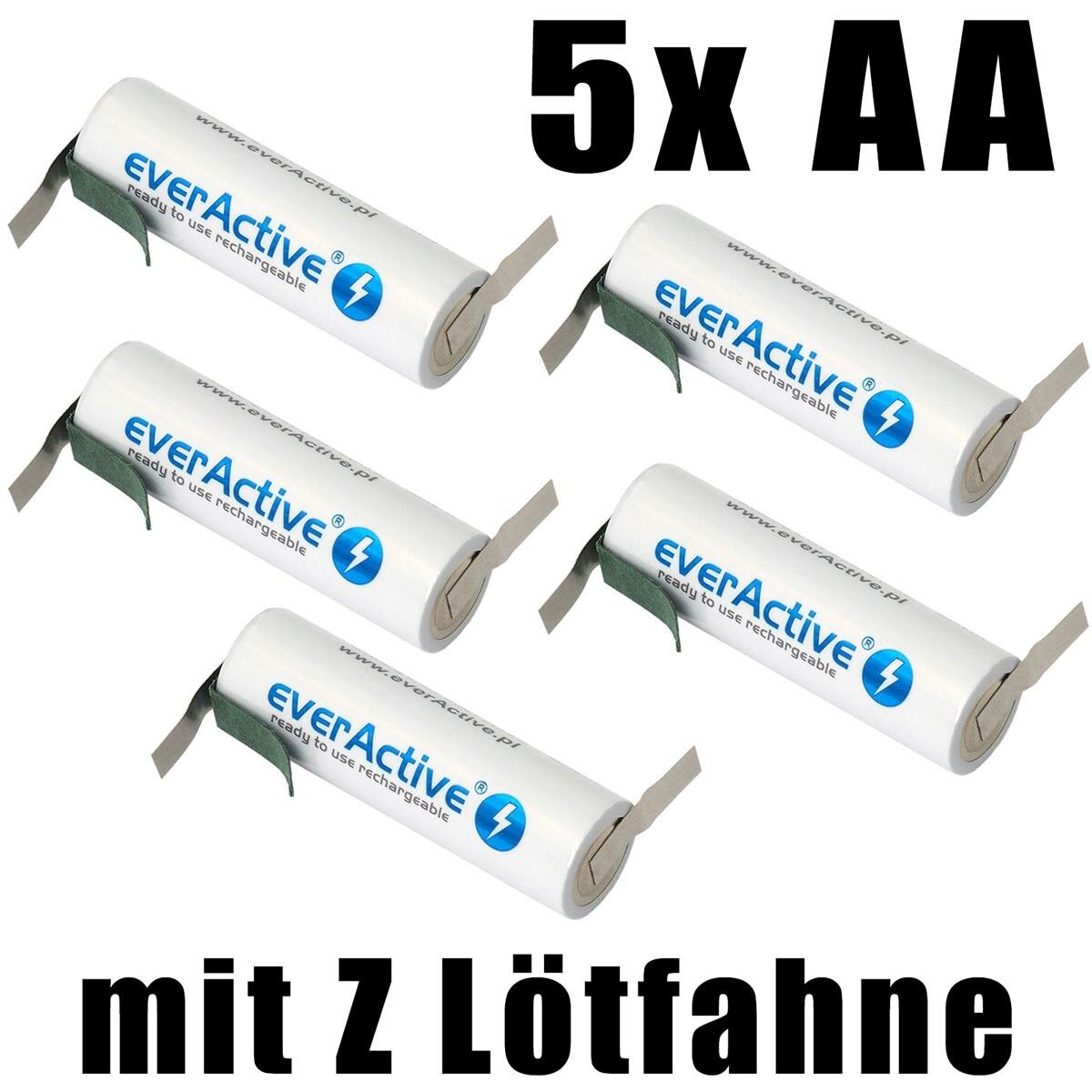 5 x AA mit LÖTFAHNE Z-Form everactive AA Mignon Akku R6 1,2V, 14,20