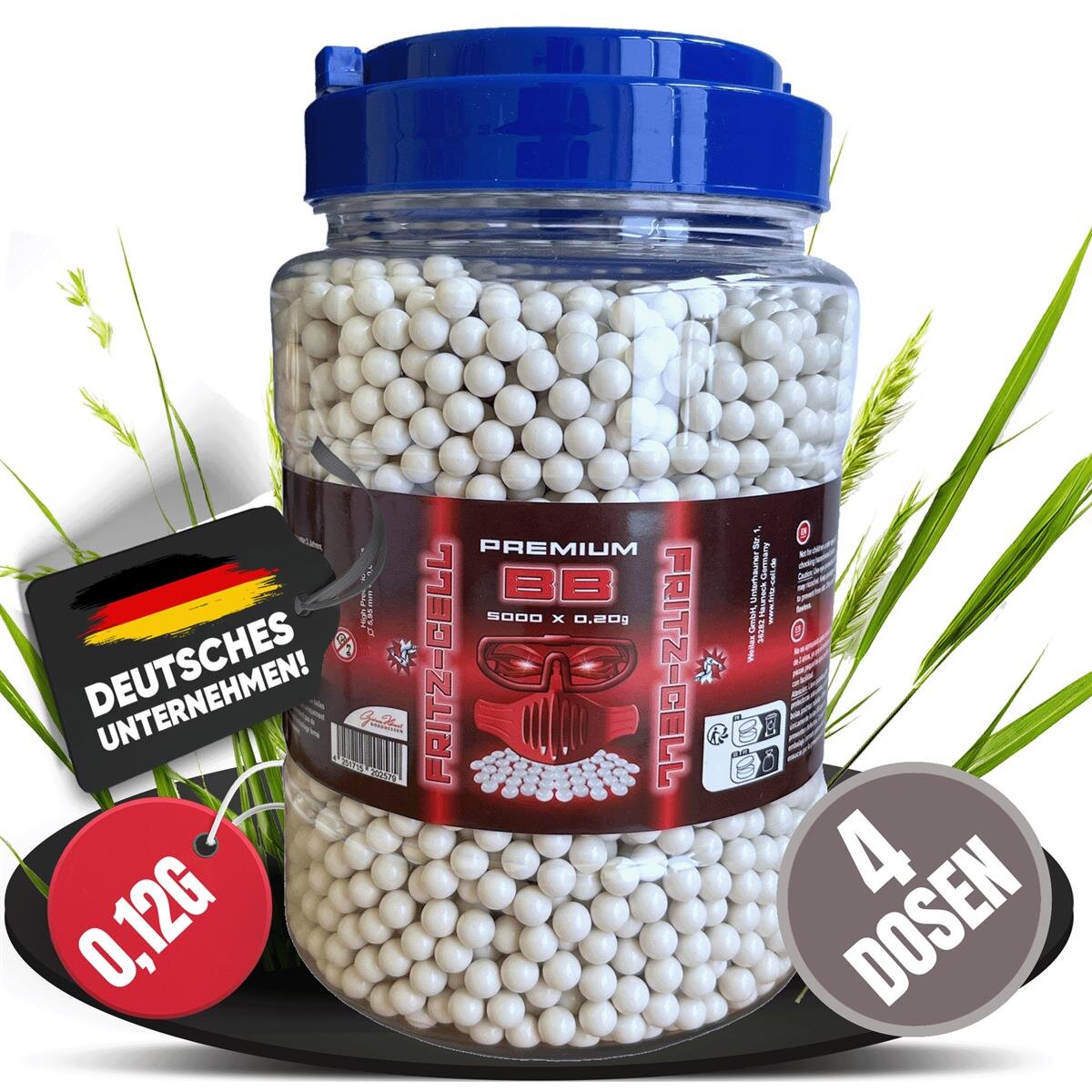 4 x Airsoft Softair Kugeln FRITZ-CELL PREMIUM BBs 6 mm 0,20g Flasche ...