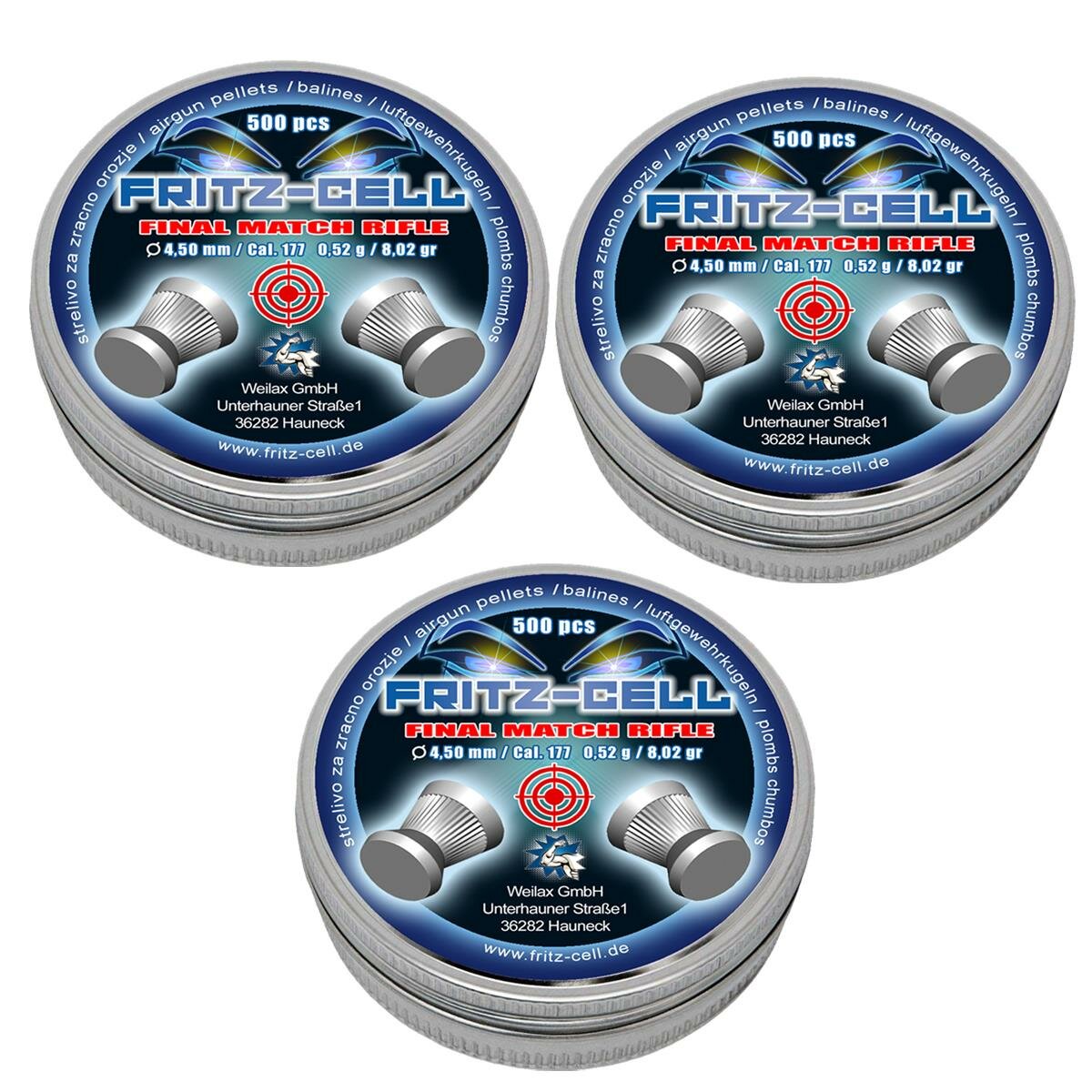 3 x 500 Final Match Rifle Diabolos 4,50 mm FRITZ-CELL für Luftgewehr ...