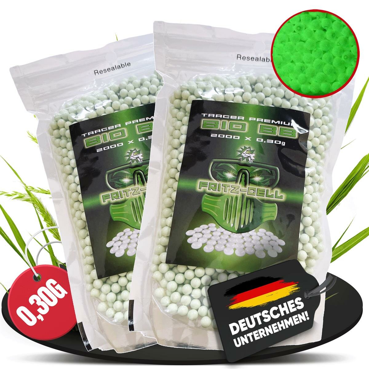 2 x Tracer Bio BBs 6mm 0,30g 2000 Stück Beutel Premium, 31,03