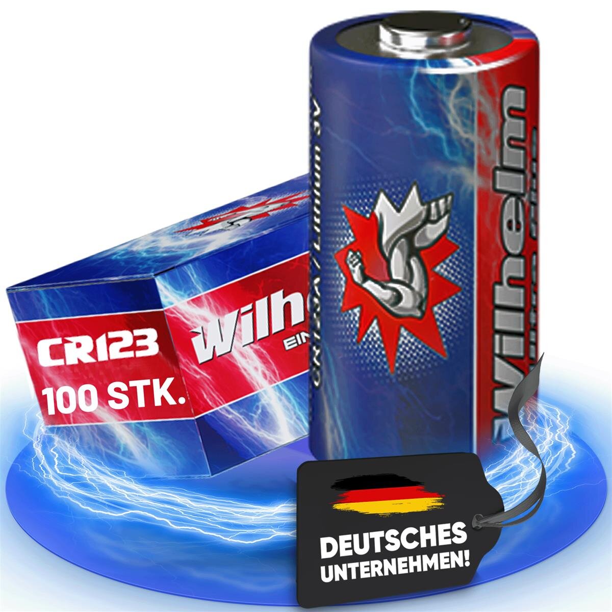 100 x CR123 WILHELM 3V Lithiumbatterie CR123A 123 CR Fotobatterie Pho ...
