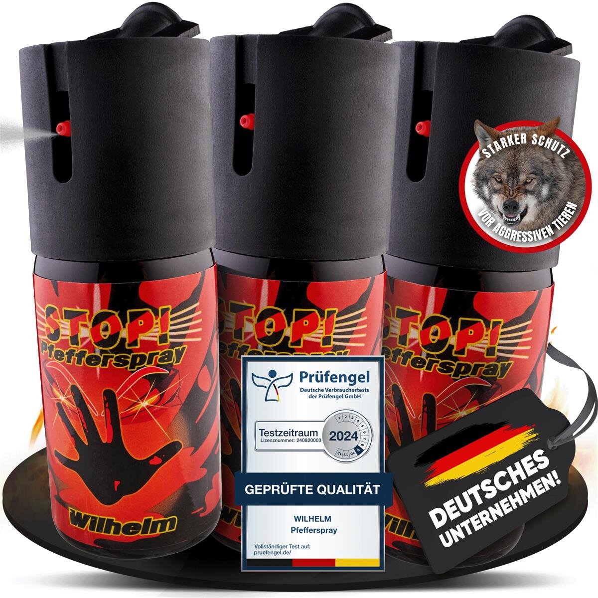 3 x Wilhelm Pfefferspray 40 ml Tierabwehr Selbstverteidigung CS KO Sp ...