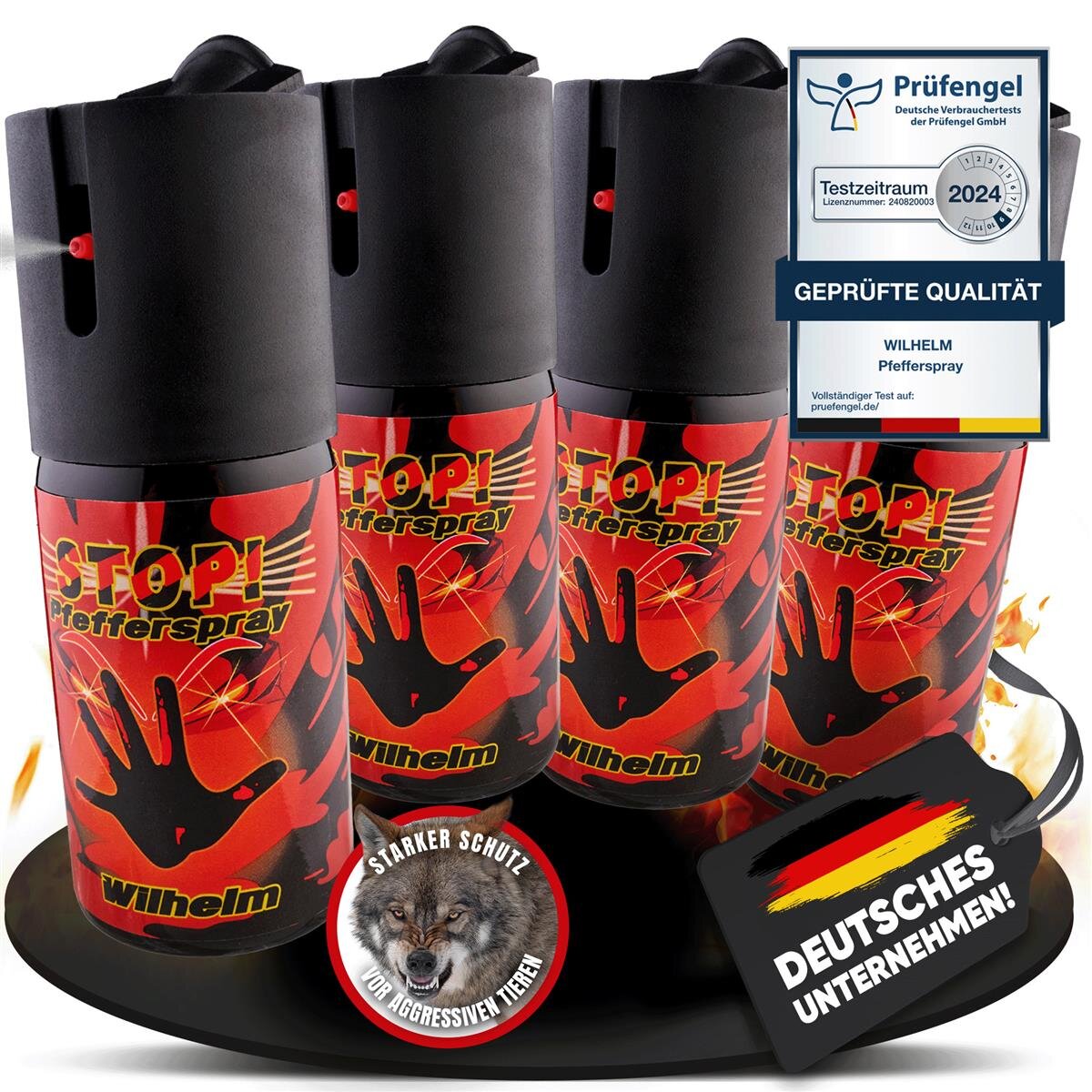 4 x Wilhelm Pfefferspray 40 ml Tierabwehr Selbstverteidigung CS KO Sp ...